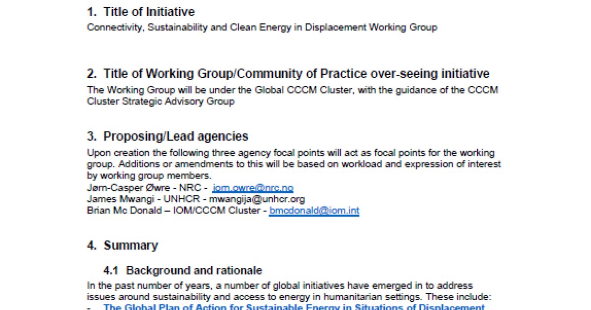 Connectivity, Sustainability and Clean Energy in Displacement Working ...