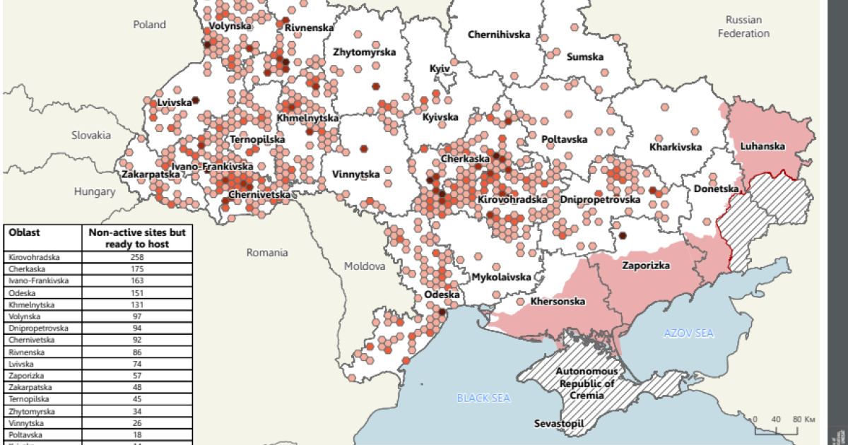 Ukraine: Map of the active collective sites, April 2023 | CCCM Cluster