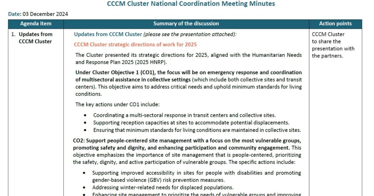 Ukraine: CCCM Cluster National Coordination Meeting Minutes, 3 December ...