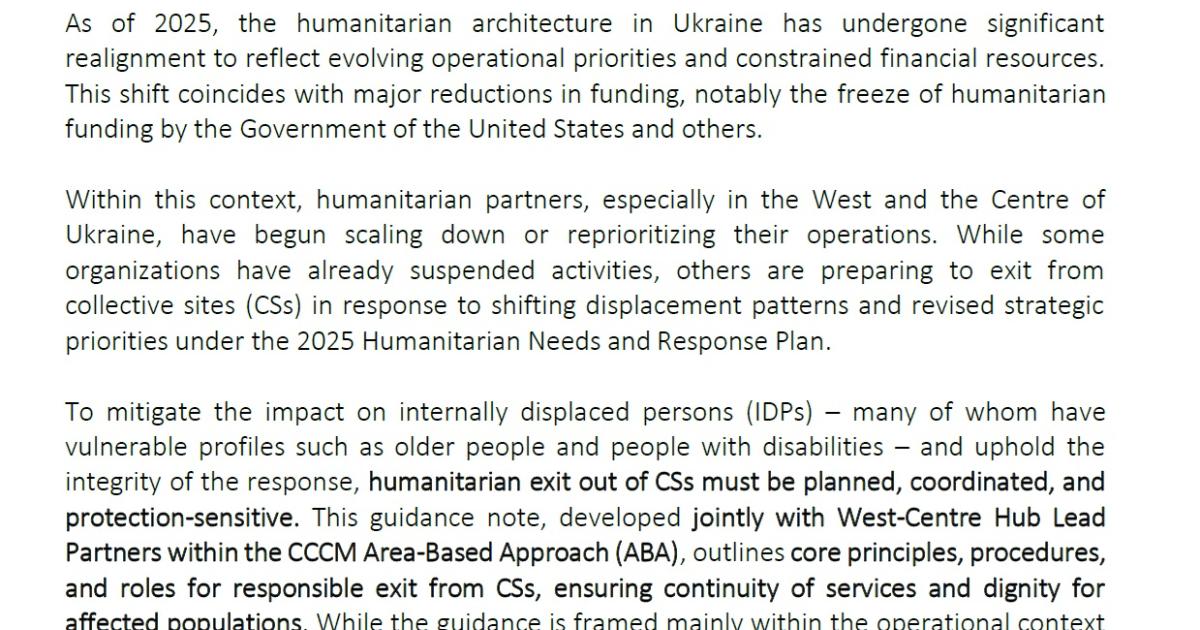 Ukraine: Guidance Note on Responsible Exit of Humanitarian Partners ...
