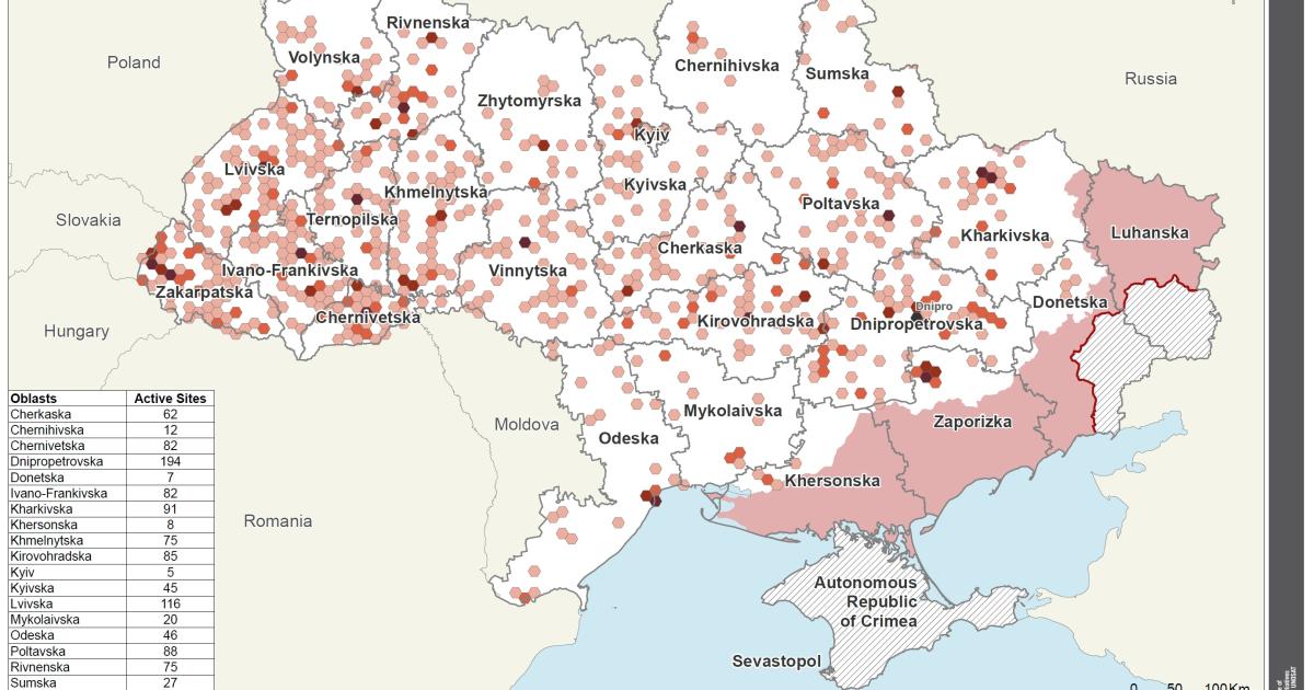 Ukraine: Map of the active collective sites, September 2025 | CCCM Cluster